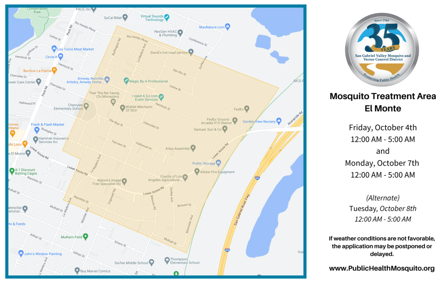 Anti-mosquito spraying scheduled in El Monte